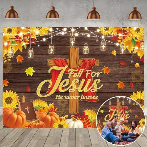 Amazon.com : Fall for Jesus Backdrop Autumn Thanksgiving He Never ...