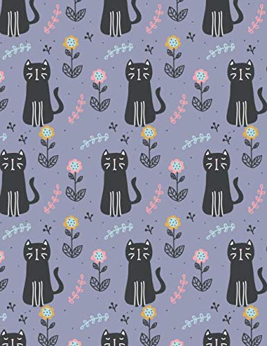 Low Vision Notebook: Blank journal with bold lined paper in floral cat ...