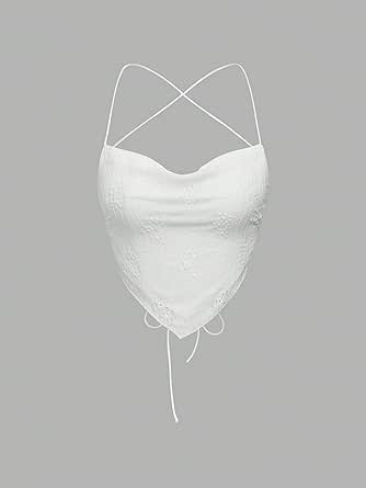 Women's Textured Criss Cross Open Back Cowl Neck Asymmetrical Sexy Crop ...