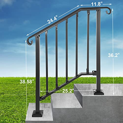 TMEE Handrails for Outdoor Steps Fits 1 to 3 Steps Handrail Stair ...
