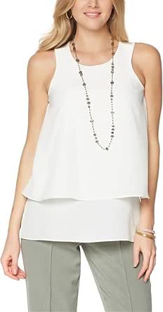 Diane Gilman DG2 Mixed Media Tank Non-Stretch Round Neck Off White L ...