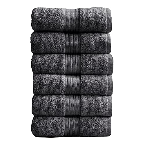 Great Bay Home Dark Grey Hand Towel Set, 6 Pack Quick Dry Hand Towel ...