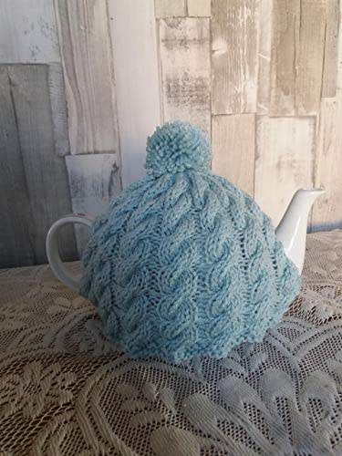 Duck egg colour hand knitted cable tea cosy : Amazon.co.uk: Home & Kitchen