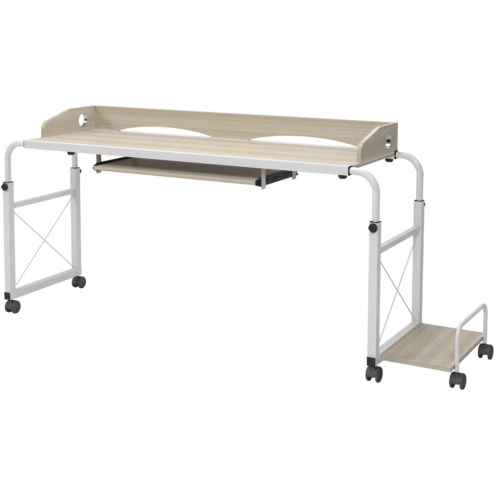 sogesfurniture Overbed Table with Wheels,Height & Length Adjustable ...