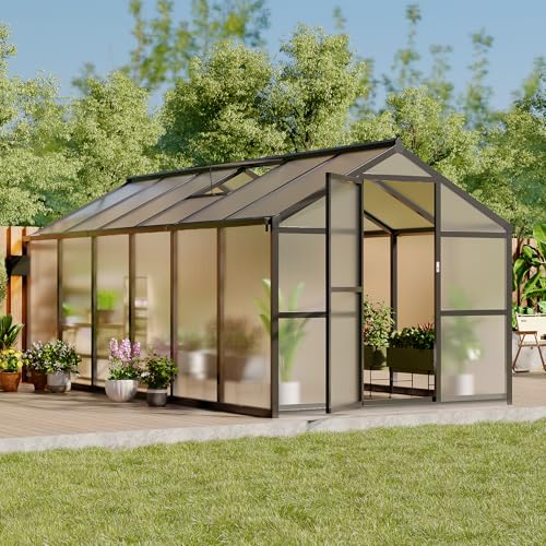 8x12 FT Greenhouse for Outdoors, Polycarbonate Greenhouse with Roof ...