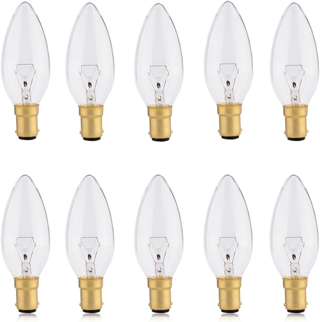 B15 Candle Bulb 2̣5̣Ẉ, 10 Pack SBC Dimmable Small Bayonet Light Bulbs ...