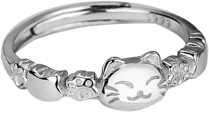 Amazon.com: Cute Little Cat Statement Rings for Women S925 Sterling ...
