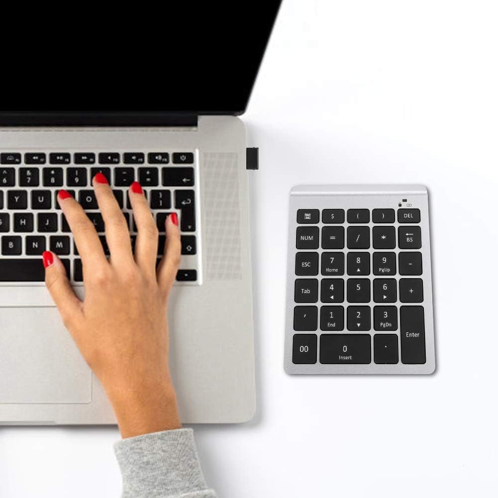 ASHATA 2.4G Number Pad, 28 Keys 2.4G Mini Numpad Wireless Numeric ...
