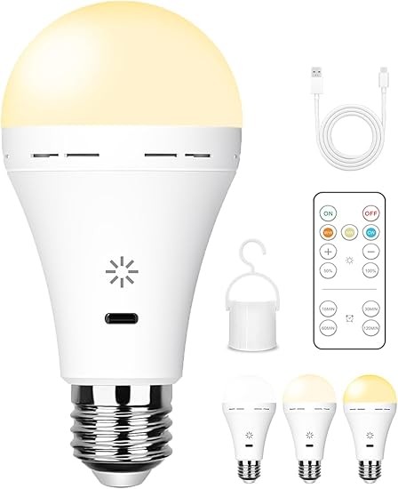 USB Rechargeable Light Bulb with Remote Control, 3 Color Temperature ...
