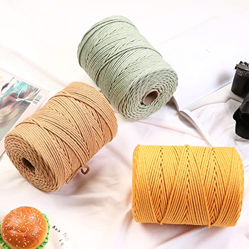 GOHOF Macrame Cord 4mm x 300m Premium Cotton Macrame Rope, 4 Strand ...