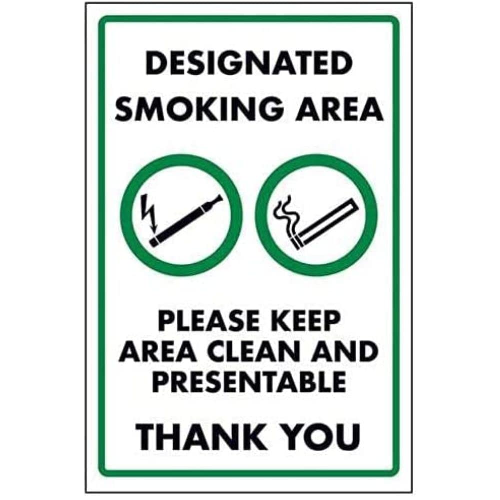 V Safety Designated Smoking Area/Please Keep Area Clean Sign – 300mm x ...
