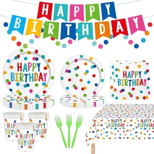 Amazon.com: Heboland Multicolor Birthday Decorations Plates Set for 25 ...