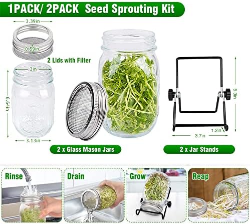 Seeds Sprouting Kit, 2-Pack Mason Jar Germination Growing Kit with ...