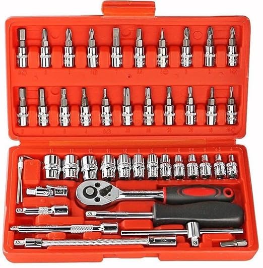 Red 46 In 1 Pcs Tool Kit & Screwdriver and Socket Set Multi Purpose ...