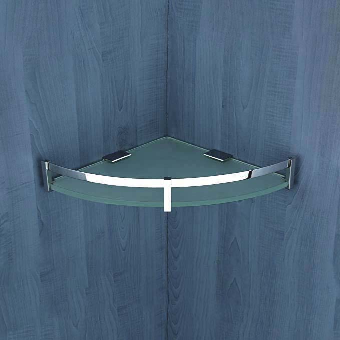 HELONIX Round Frosted Glass Corner Shelf with Stainless Steel Patti ...