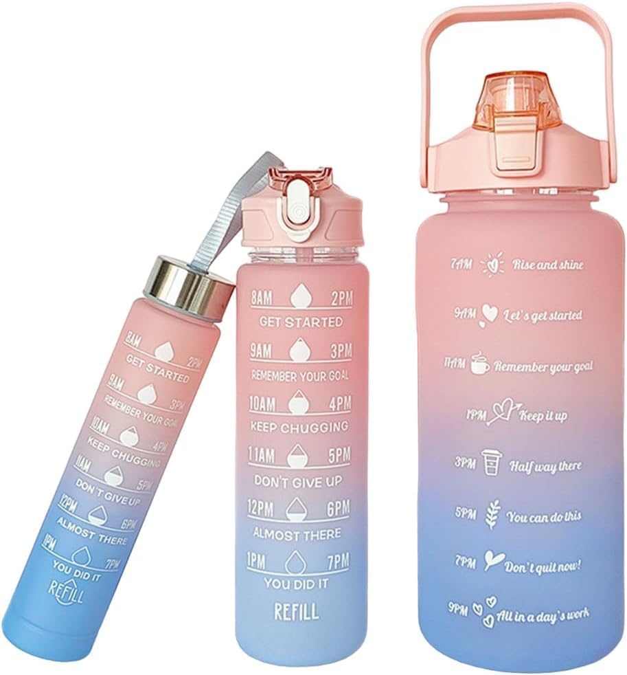 Clefairy 3 in 1 Motivational Water Bottles 2L/900ml/300ml - 64oz-32oz-300ml Sports Water Bottles ...