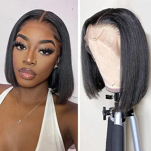 Amazon.com : DÉBUT Human Hair Bob Wig 13x4x1 T Part Lace Front Wigs ...