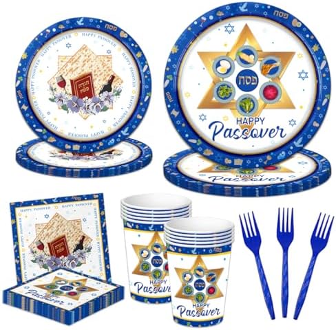 Amazon.com: Passover Decorations-Happy Passover Plates and Napkins Kit ...
