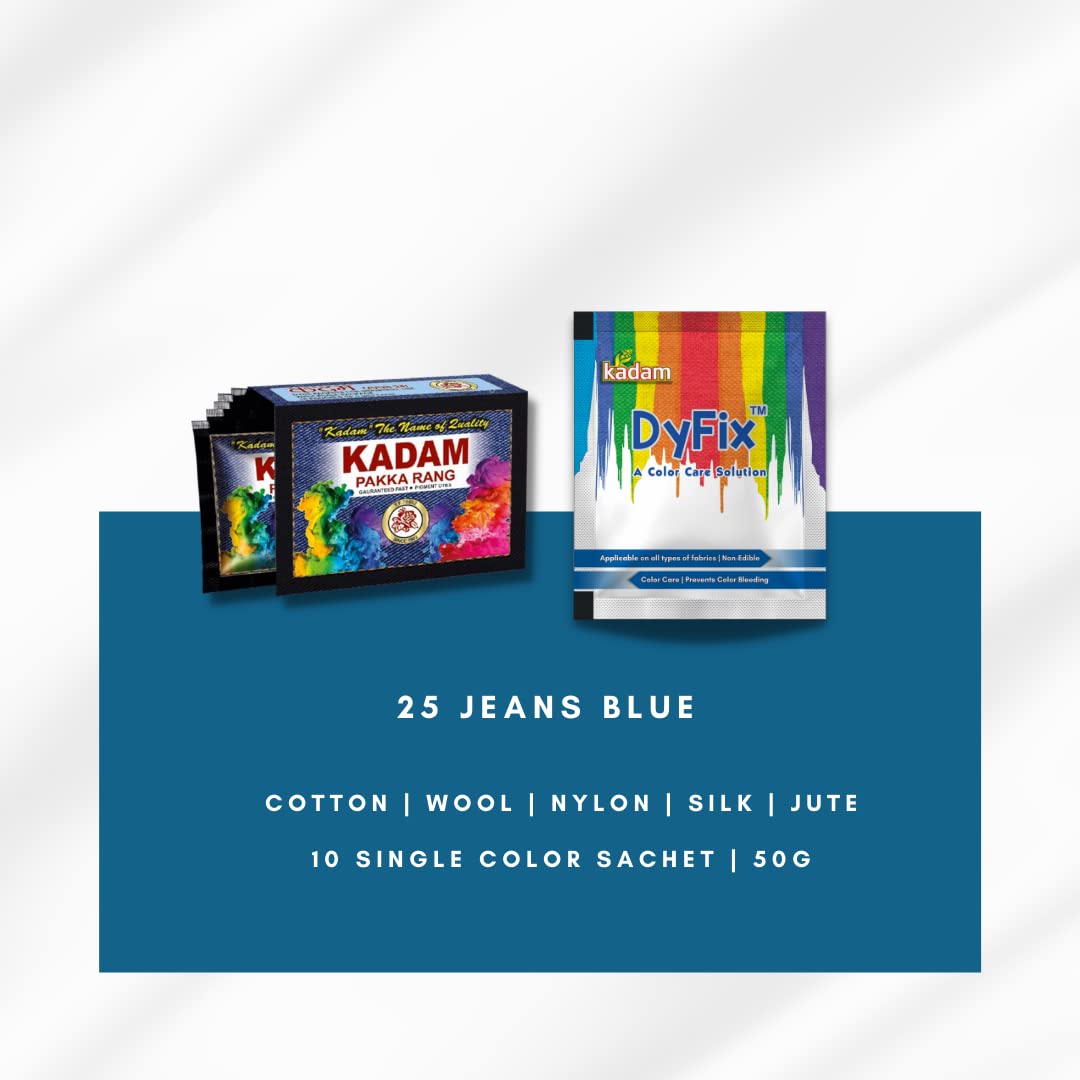 Kadam Fabric Dye Colour | Shade No.25: Jeans Blue| 50g Pack | Includes ...