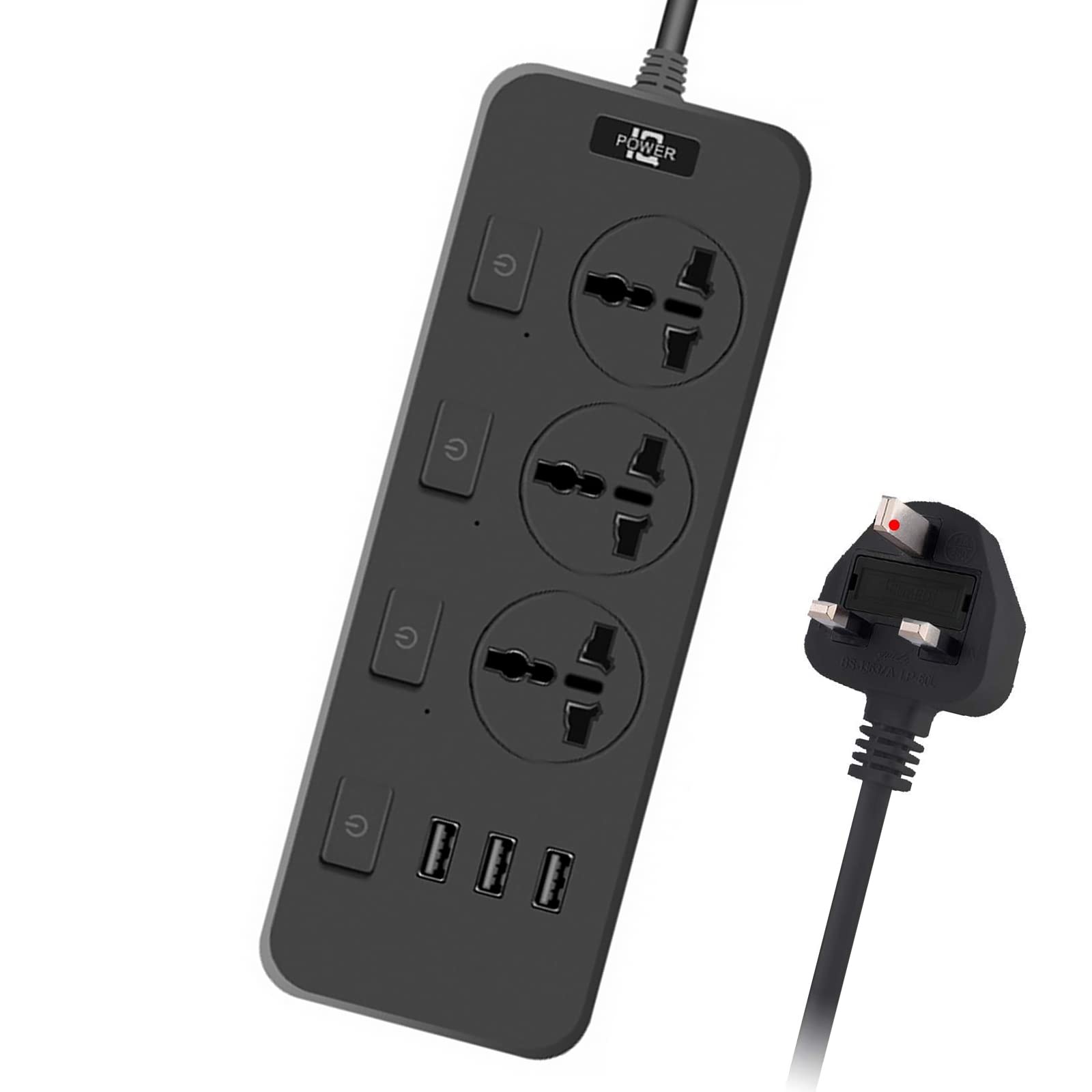 3 Gang Outlets Extension Lead with 3 USB Slots, Power Strips with 3 USB ...