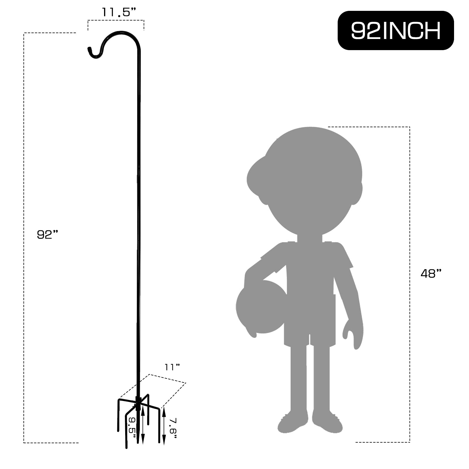 FEED GARDEN 92 Inch Adjustable Outdoor Shepherd Hook with 5 Prongs Base ...