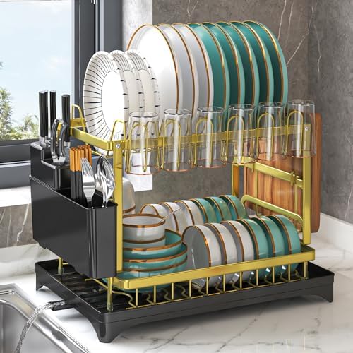 Amazon.com - IBEDMAZIE Dish Drying Rack Gold, Multifunctional Dish ...