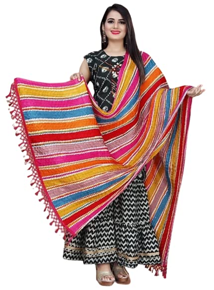 Buy Jaipuri Rajasthani Women Art Silk Multi-Colored Dupatta at Amazon.in