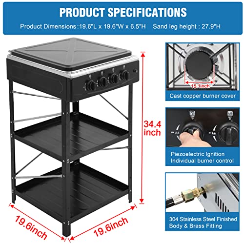 forimo Propane Gas Stove 4 Burner Propane Burner with Support Leg Stand ...