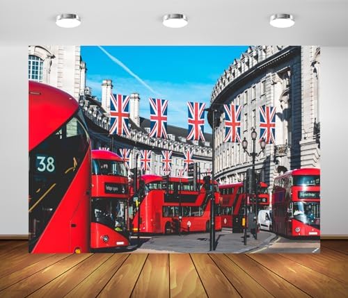 Amazon.com : BELECO 5x3ft Fabric London Bus Backdrop British Flags ...