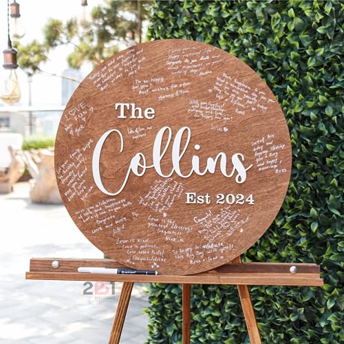 Amazon.com: Wedding Guest Book Alternative Personalized - Wood Circle ...