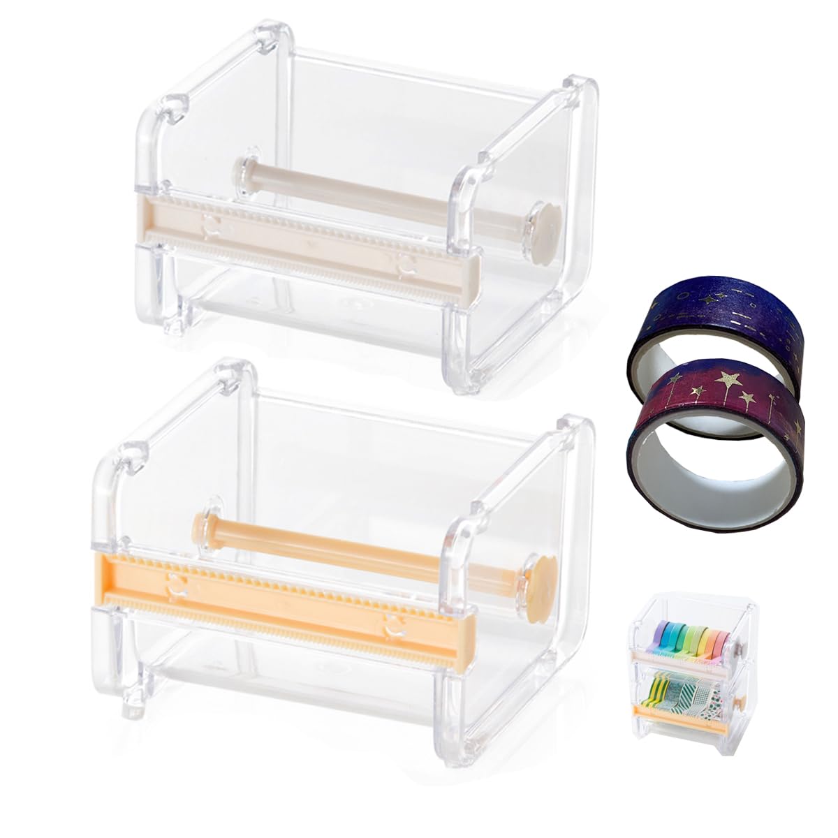 2 Pack Washi Tape Dispenser with 2 Rolls Tape, Adhesive Tape Dispenser ...