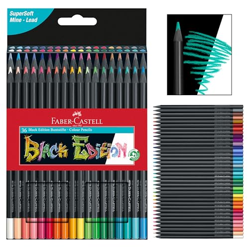 Faber-Castell Black Edition Colored Pencils - 36 Count, Black Wood and ...