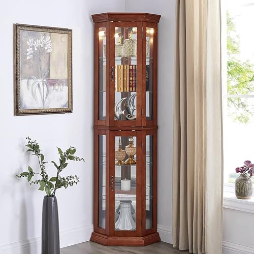 Amazon.com - BELLEZE Lighted 3-Side Glass Display Curio Cabinet w ...