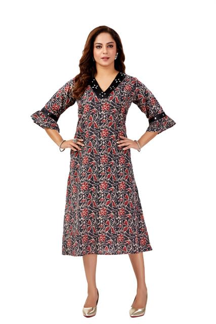 Buy Bharat Expressions Women's Ethnic Fusion Dress | One Piece Dress ...