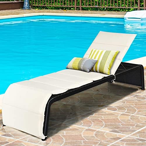 COSTWAY Rattan Sun Lounger with Side Table, 6-Level Adjustable Garden ...