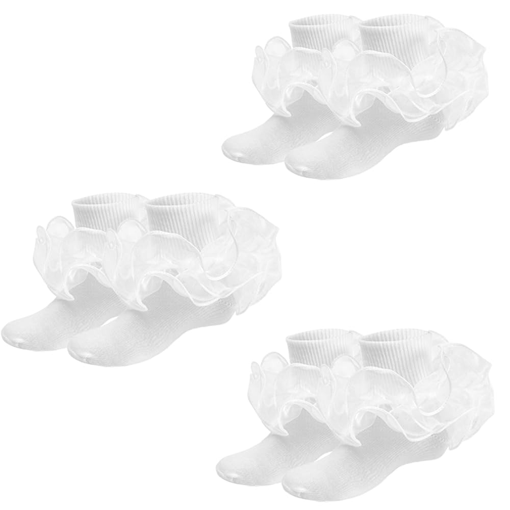 Amazon.com: Meckerni 3 Pairs Cute Lace Trim White Ruffle Socks For ...