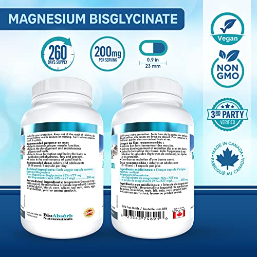 Bio Absorb Magnesium Glycinate/Bisglycinate Supplement. 200mg of ...