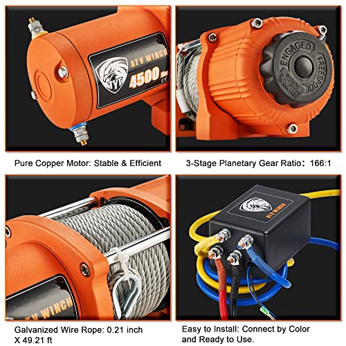 Snapklik.com : TYT 12V Electric 4500 Lb ATV/UTV Winch Kit, Off-Road ...