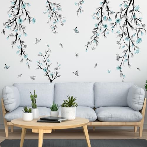 Amazon.com: decalmile Hanging Flower Vine Wall Decal Blue Wisteria ...