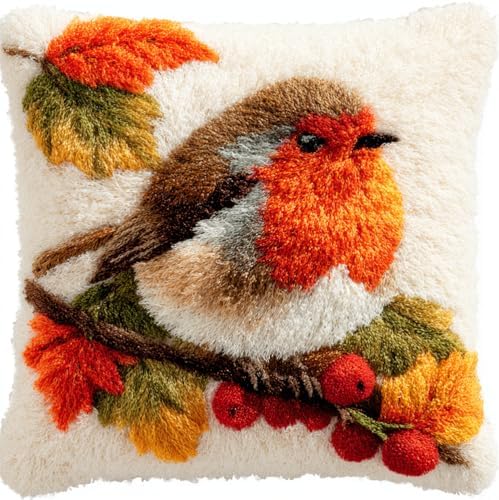 Taxpy RKFLGEW Animal Latch Hook Cushion Kit, Robin On Maple Branch ...