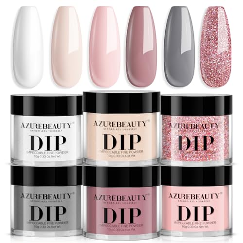 Dip Powder Nail Set, AZUREBEAUTY 6 Colors Classic Nude Collection Skin ...