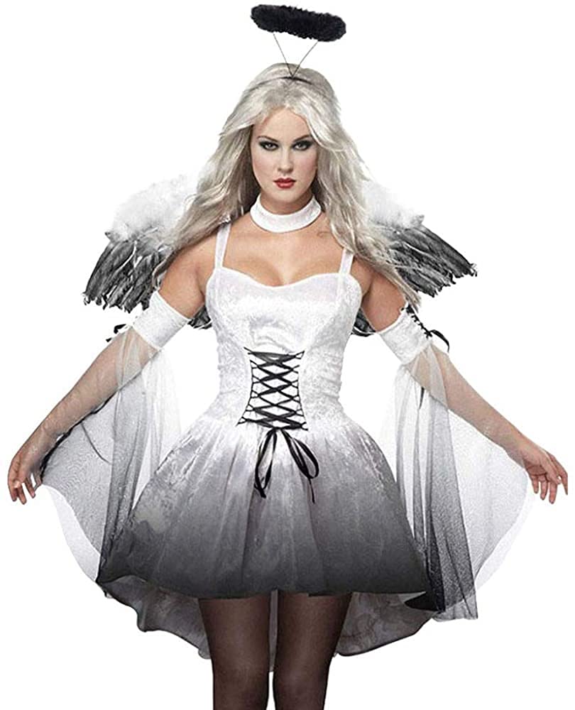 Buy Fallen Angel Dress Costume Halloween Carnival Fancy Dark Angel ...