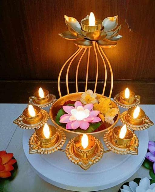 Buy R.S. Handicraft Lotus Flower Diyas for Puja, Decor Stand Diya for ...
