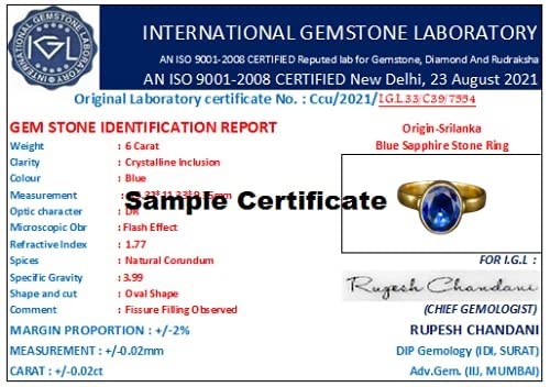 Buy QUARA Gems Neelam Ring 7.25 Ratti Gold Srilankan Blue Sapphire Ring ...