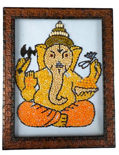 Lord Ganesh Ganapati hande Made Photo Frame with Grains & pulses, Wall ...