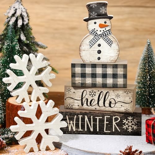 Amazon.com: Colingmill 6 Pcs Wooden Winter Tabletop Decor Winter Tiered ...