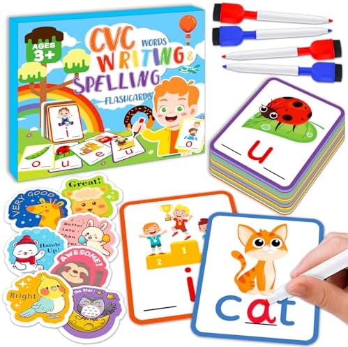 CVC Word Games Writing Spelling Flash Cards for Kindergarten, CVC Sight ...
