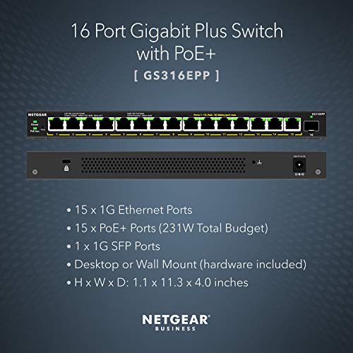 NETGEAR 16-Port PoE Gigabit Ethernet Plus Switch (GS316EPP) - Managed ...