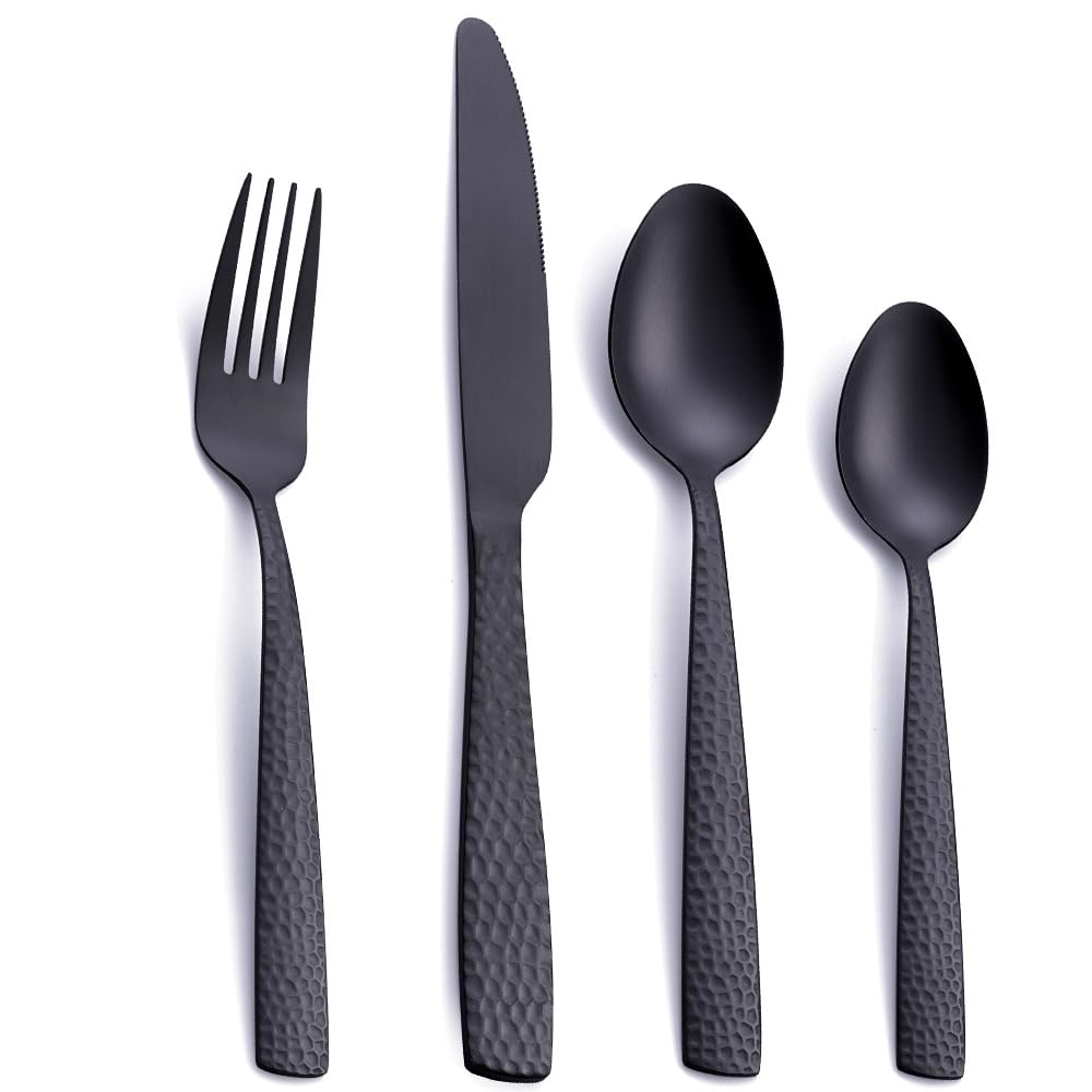 Amazon.com | Matte Black 24 Pcs Silverware Flatware Set of 6, FULLYWARE ...