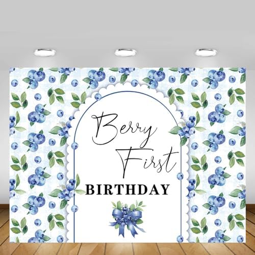 Amazon.com : MEHOFOND 7x5ft Sweet Berry First Birthday Banner Blueberry ...